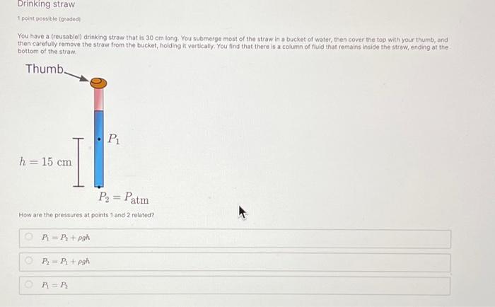 Solved Drinking straw 1 point possible (graded) You have a | Chegg.com