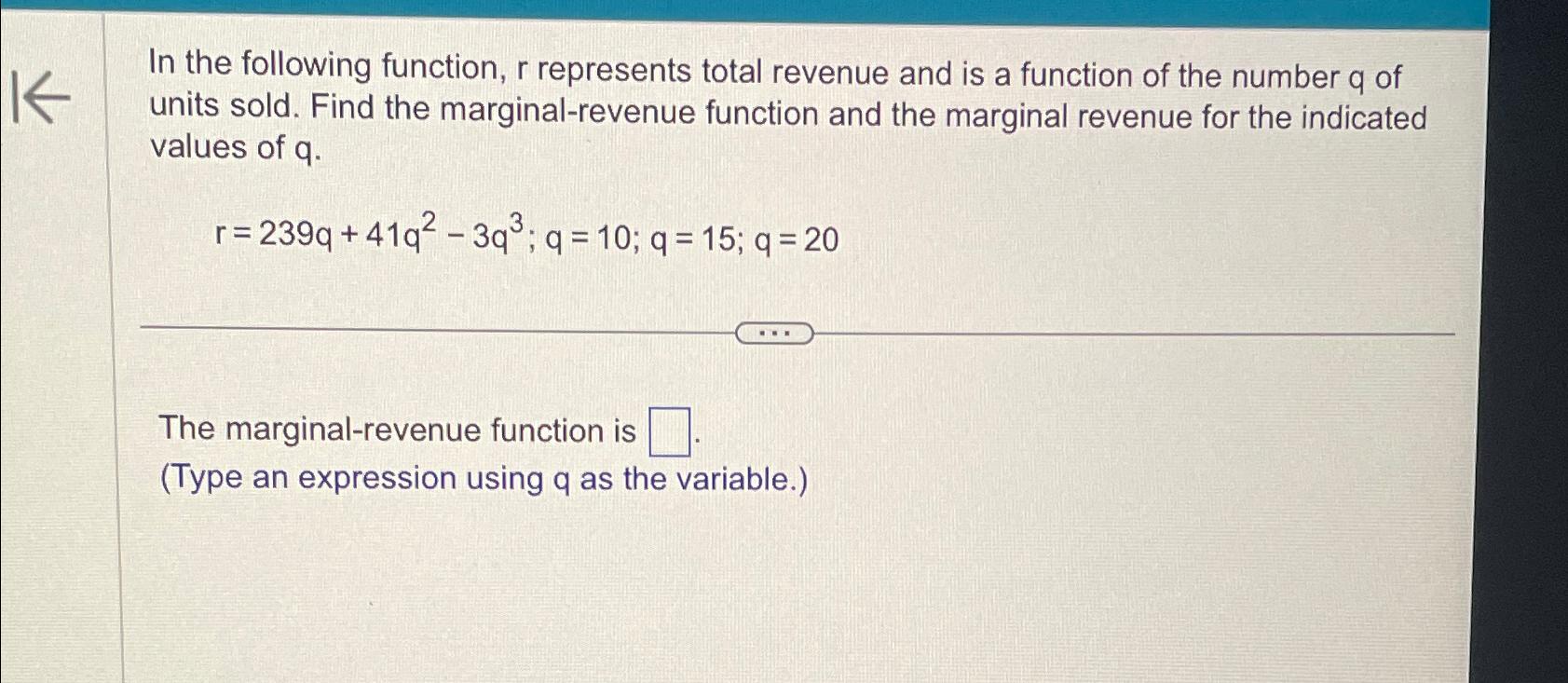 Solved In the following function, r represents total revenue | Chegg.com