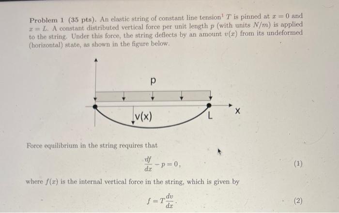 Solved Problem 1 (35 pts). An elastic string of constant | Chegg.com