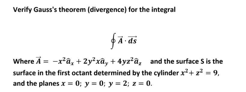 Solved Verify Gauss's theorem (divergence) for the integral | Chegg.com