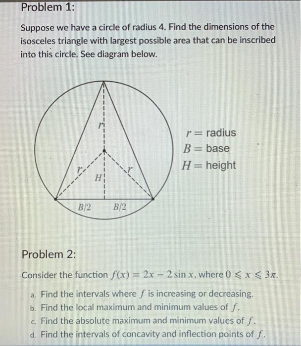 Solved Problem 1: Suppose we have a circle of radius 4. Find | Chegg.com
