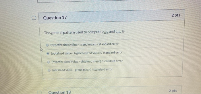 Solved 2 pts Question 14 In a within-subjects t-test, tcalc | Chegg.com