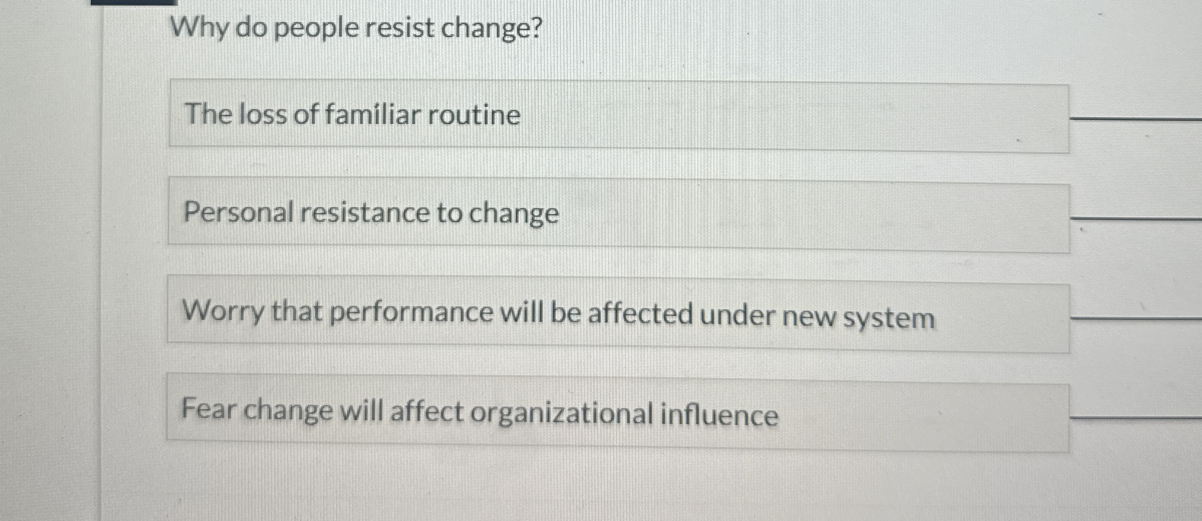 Why do people resist change?The loss of familiar | Chegg.com