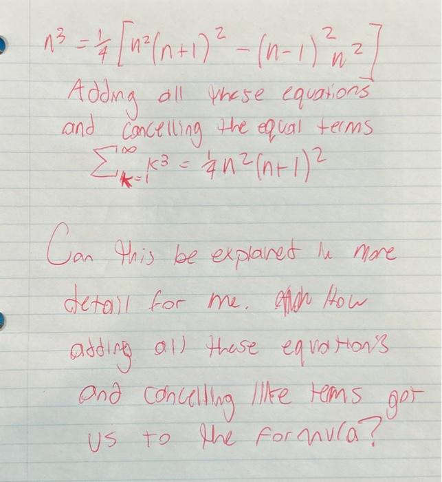 Solved n3=41[n2(n+1)2−(n−1)2n2] Adding all thase equations | Chegg.com