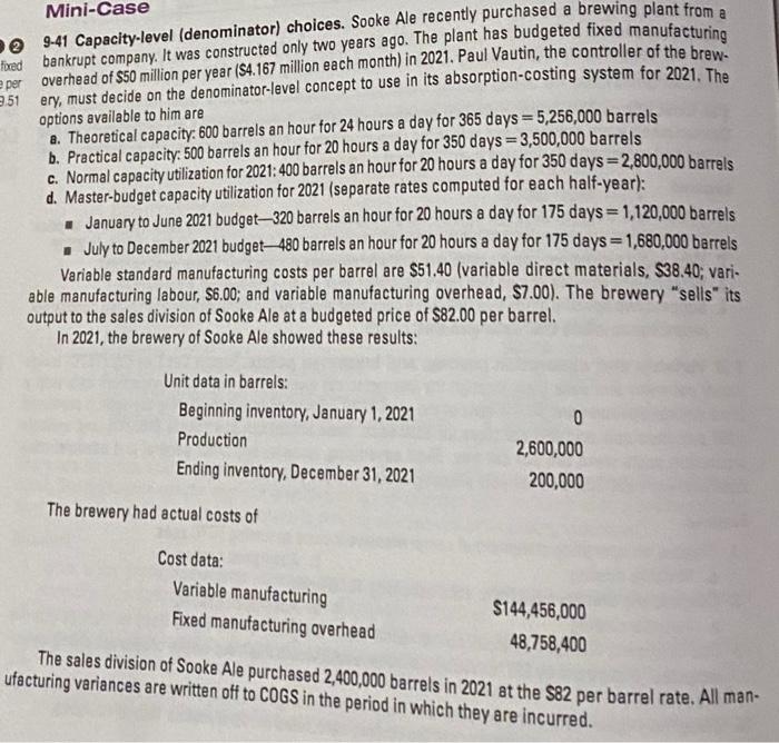 Solved (2) 9-41 Capacity-level (denominator) choices. Sooke | Chegg.com