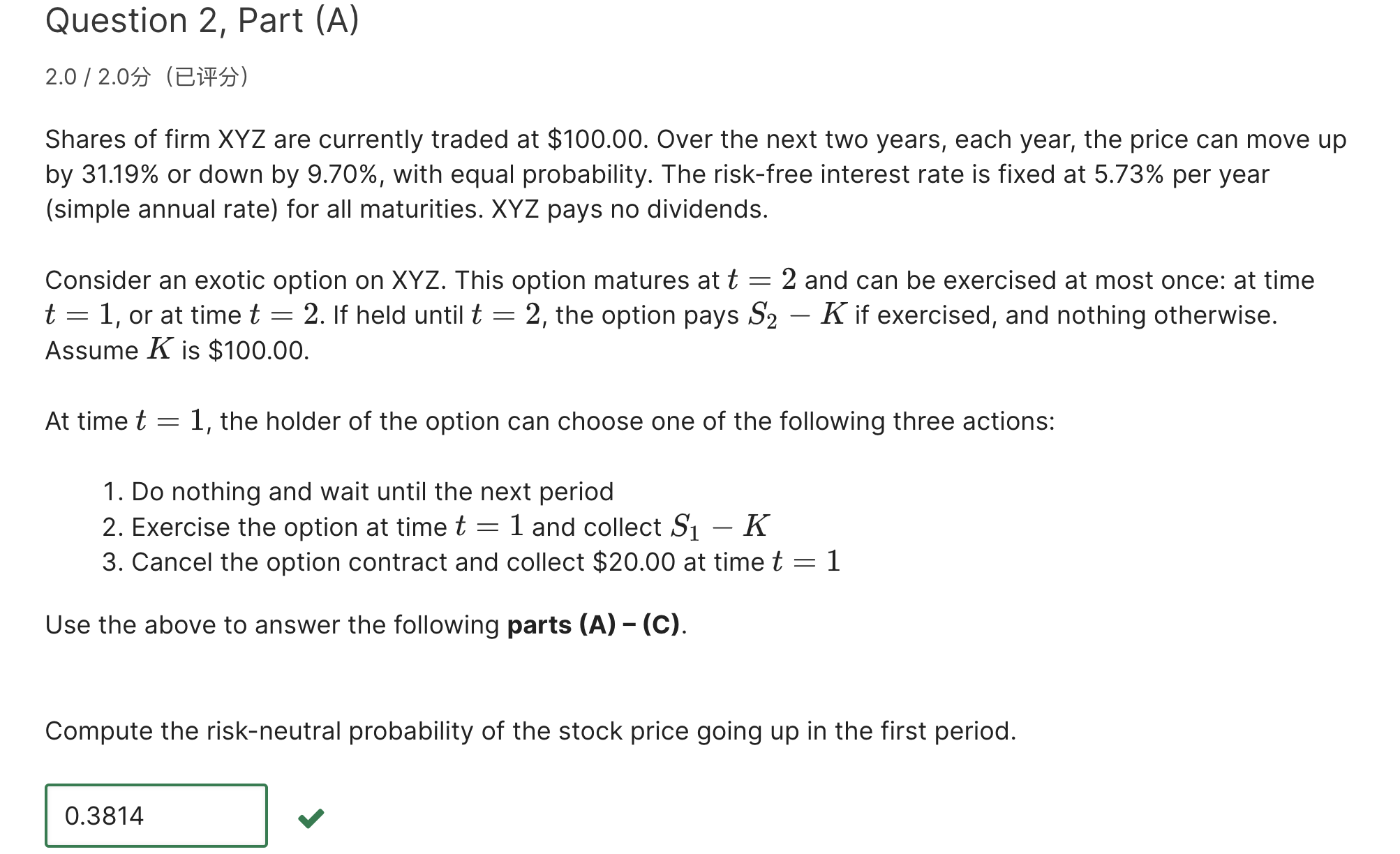 Solved 1.Compute the price of the exotic option at time t=0. | Chegg.com