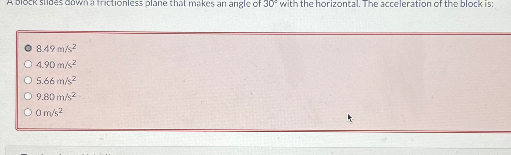 Solved A block slides down a frictionless plane that makes | Chegg.com