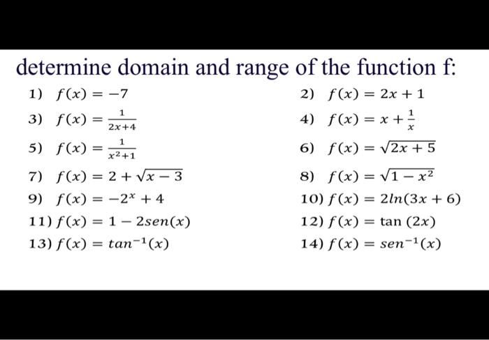 Solved determine domain and range of the function f : 1) | Chegg.com