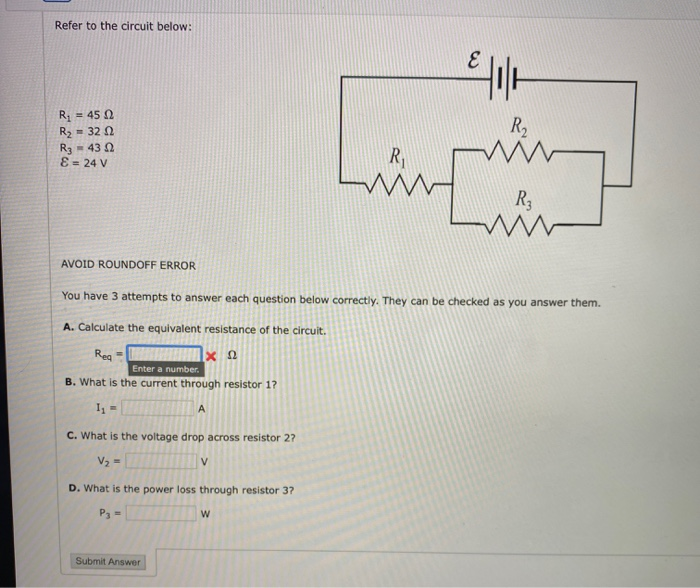 Solved Refer to the circuit below: R1 = 452 R2 = 322 R3 = | Chegg.com