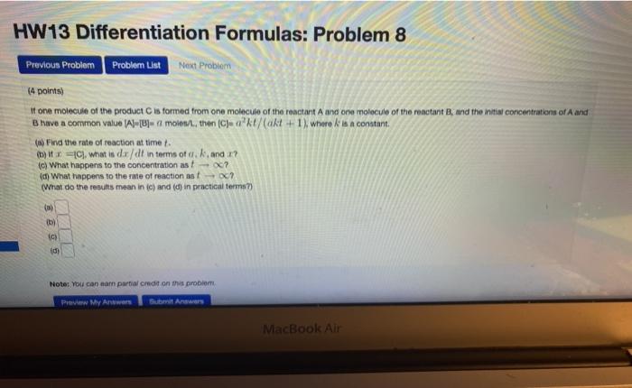 Solved HW13 Differentiation Formulas: Problem 8 Previous | Chegg.com