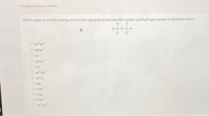 Solved Which Types Of Orbitals Overlap To Form The Sigma