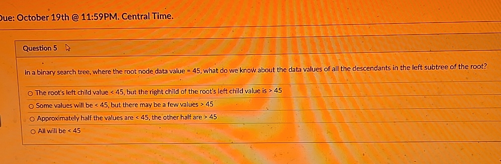 Solved In A Binary Search Tree Where The Root Node Data 0514