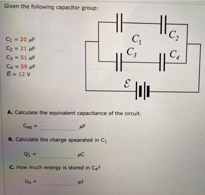 Solved Given the following capacitor group: AI Alc C2 C1 = | Chegg.com