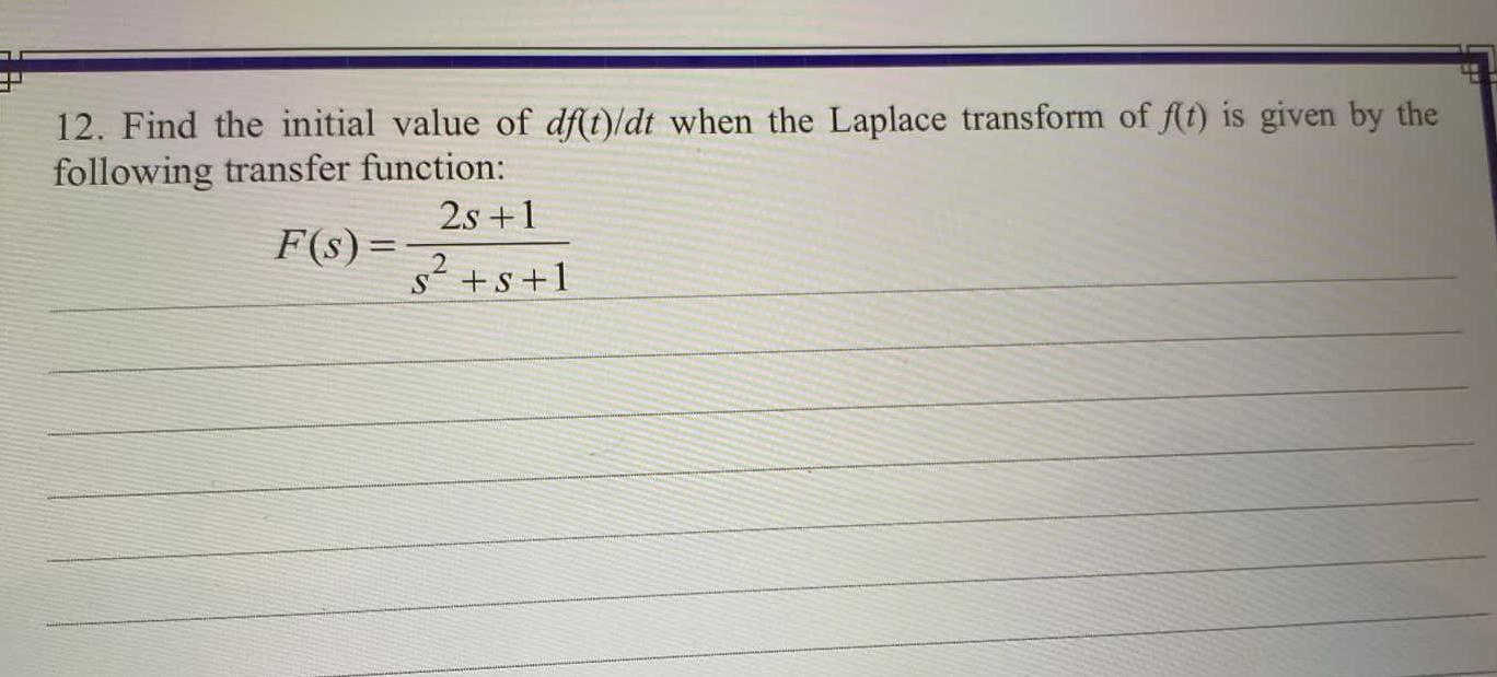 Solved Find the initial value of dftdt ﻿when the Laplace | Chegg.com