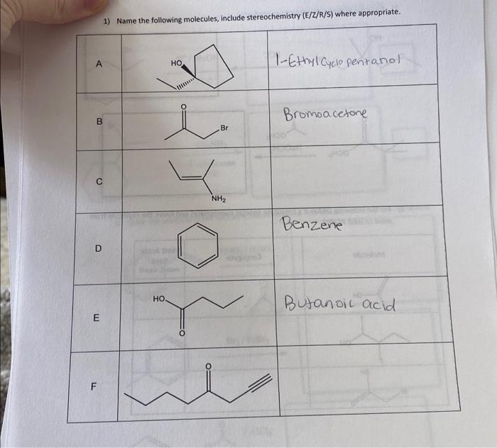 Solved 1) Name the following molecules, include | Chegg.com