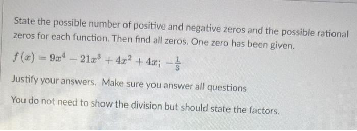 Solved State the possible number of positive and negative | Chegg.com