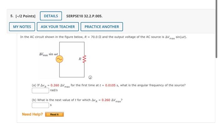 Solved AC circuit shown in the figure below, R=70.0Ω and the | Chegg.com