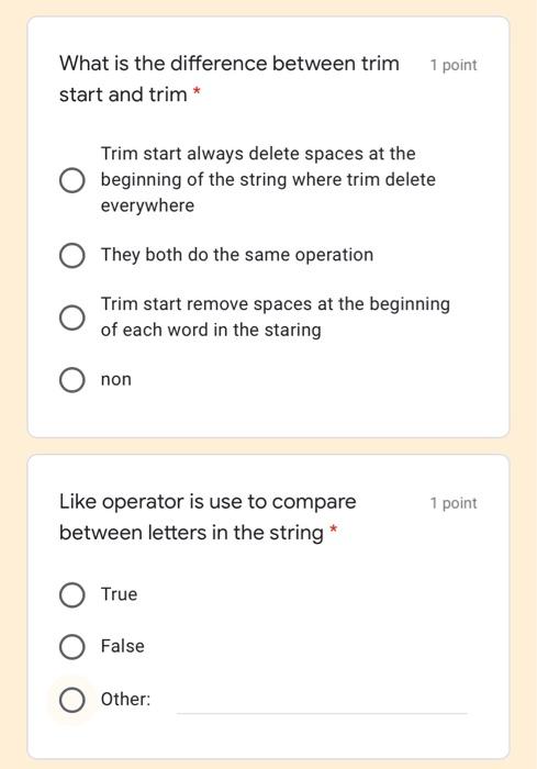 Solved 1 point What is the difference between trim start and | Chegg.com