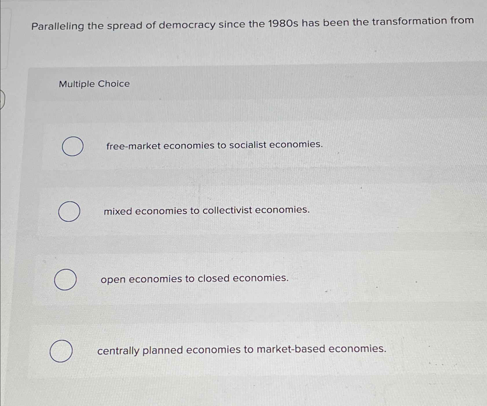 Solved Paralleling the spread of democracy since the 1980s | Chegg.com