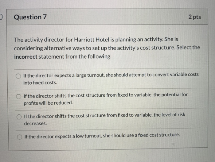 Solved Question 7 2 pts The activity director for Harriott | Chegg.com
