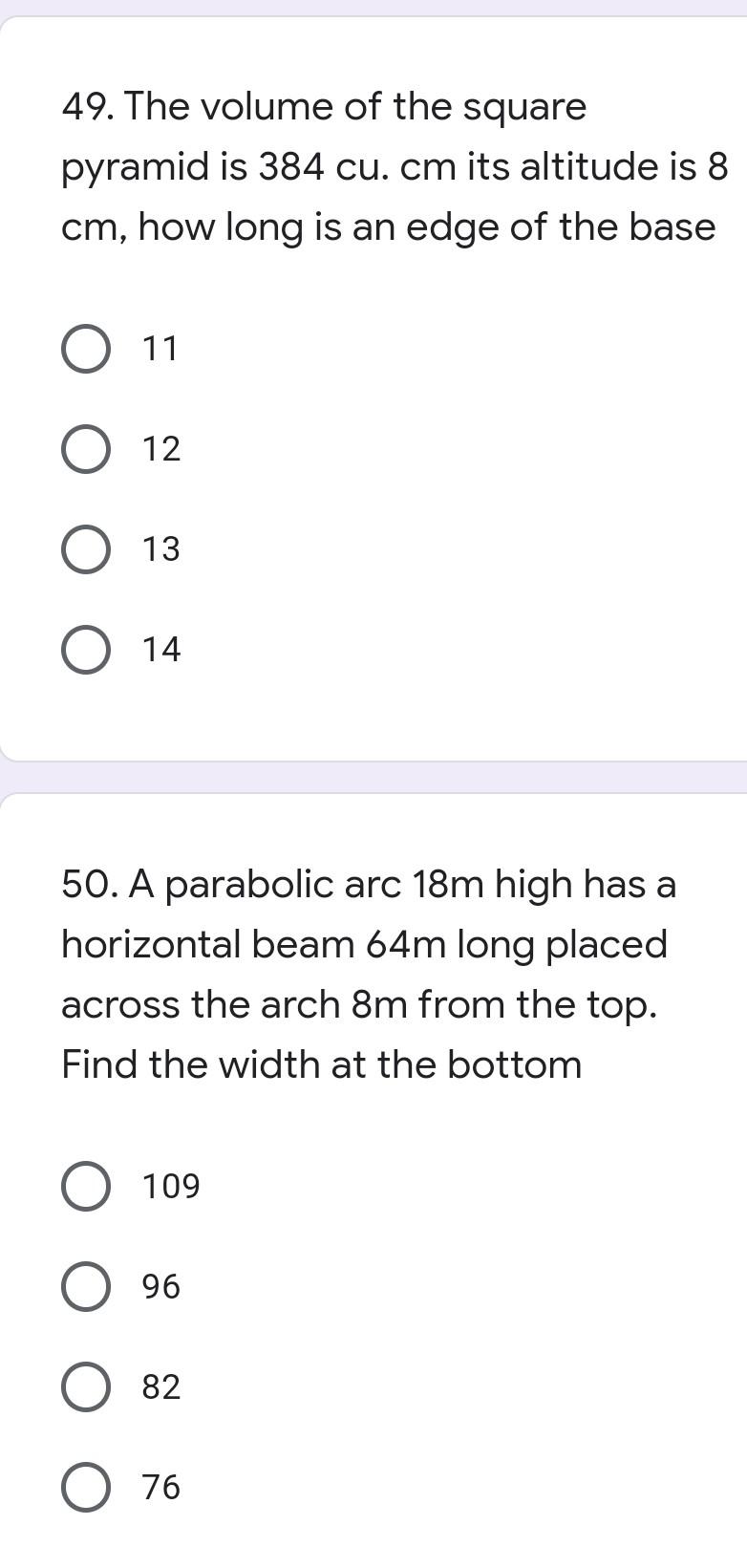 Solved 49 The Volume Of The Square Pyramid Is 384 Cu m Chegg