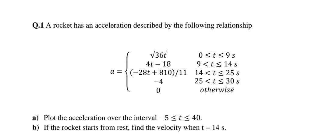 Solved Q.1 A rocket has an acceleration described by the | Chegg.com
