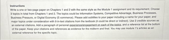 Solved Instructions Write a one or two-page paper on | Chegg.com