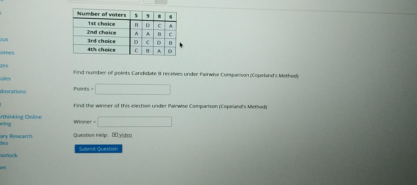 Solved Find number of Points Candidate B receives under | Chegg.com