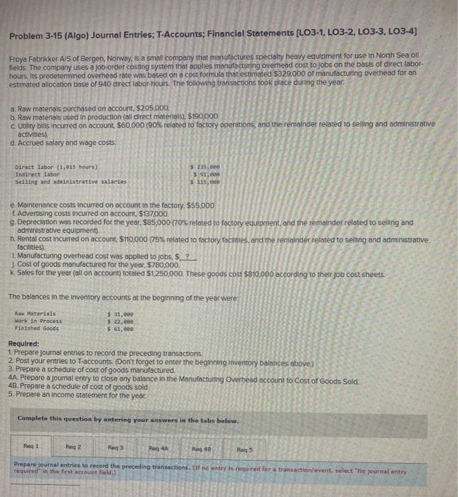 Solved Problem 3-15 (Algo) Journal Entries; T-Accounts; | Chegg.com