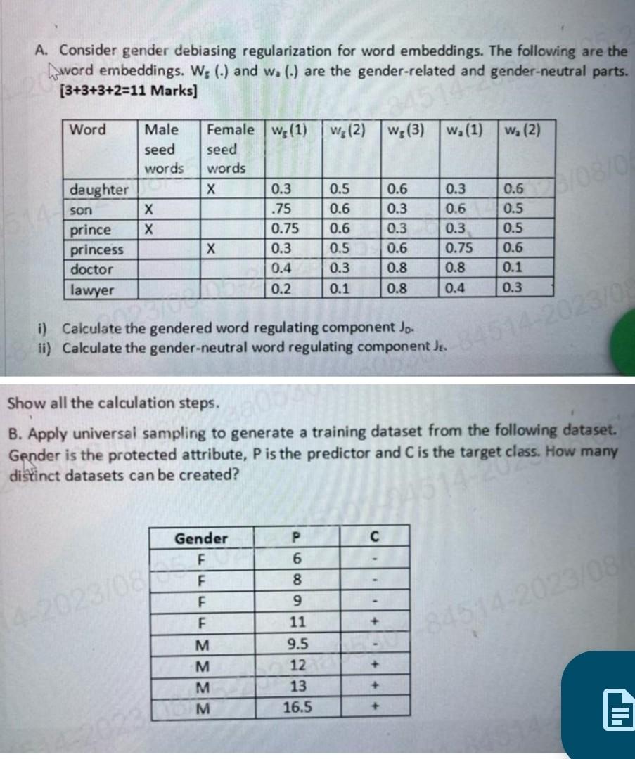 Solved A. Consider gender debiasing regularization for word | Chegg.com