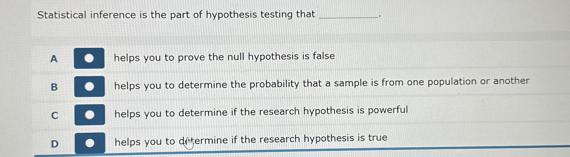Solved Statistical inference is the part of hypothesis | Chegg.com