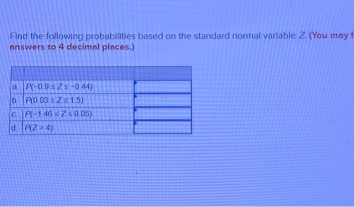 Solved Find the following probabilities based on the | Chegg.com