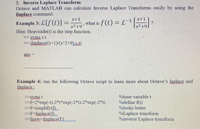 Procedure: 1. Laplace Transform Octave and MATLAB can | Chegg.com