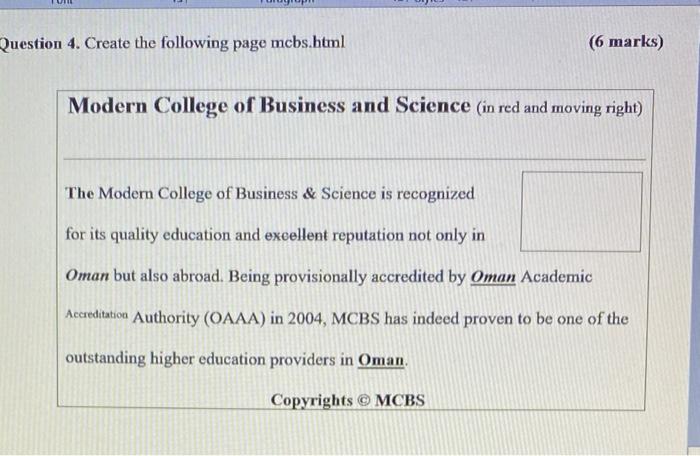 Solved Question 4. Create the following page mcbs.html (6 | Chegg.com
