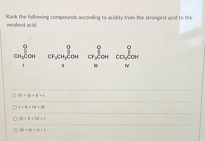 Solved Rank the following compounds according to acidity | Chegg.com