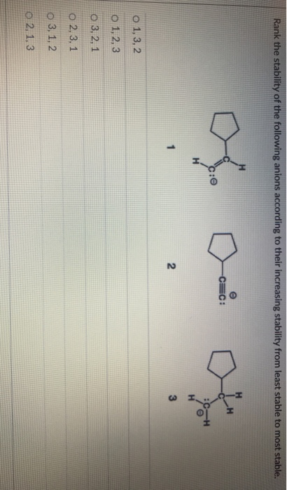 Solved Rank the stability of the following anions according | Chegg.com