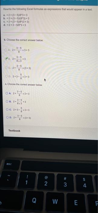 Solved Rewrite the following Excel formulas as expressions | Chegg.com