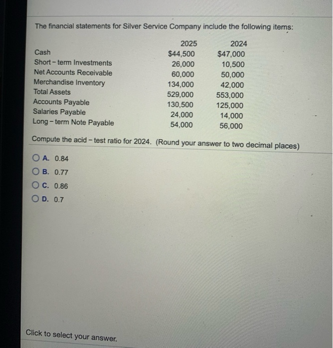 Solved The financial statements for Silver Service Company | Chegg.com