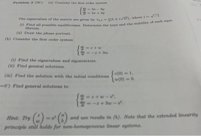 Solved Problem 2 (29'). (a) Consider the firat order system | Chegg.com