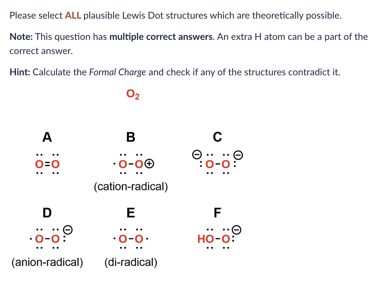 Solved Please select ALL plausible Lewis Dot structures | Chegg.com