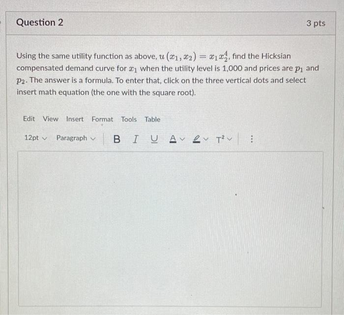 Solved Using the same utility function as above, | Chegg.com