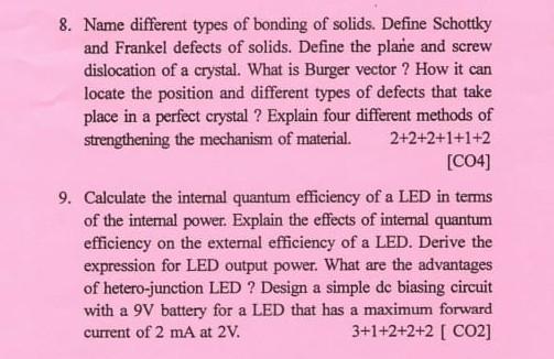 Solved 8. Name different types of bonding of solids. Define | Chegg.com