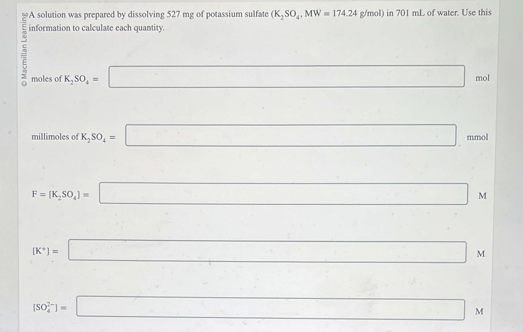 Solved A solution was prepared by dissolving 527mg ﻿of | Chegg.com