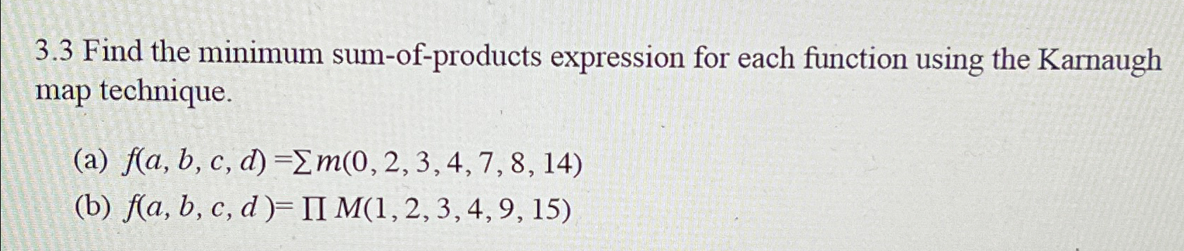 3.3 ﻿Find the minimum sum-of-products expression for | Chegg.com