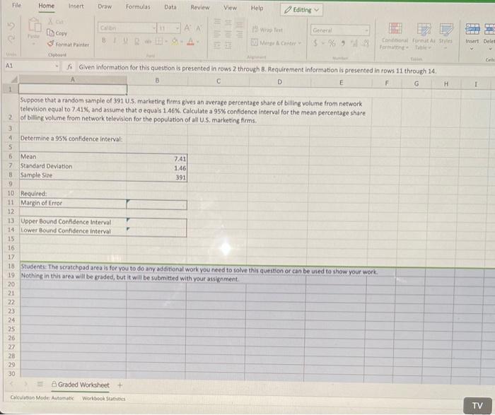 Solved File Home Insert Draw Formulas Data Review View Help | Chegg.com