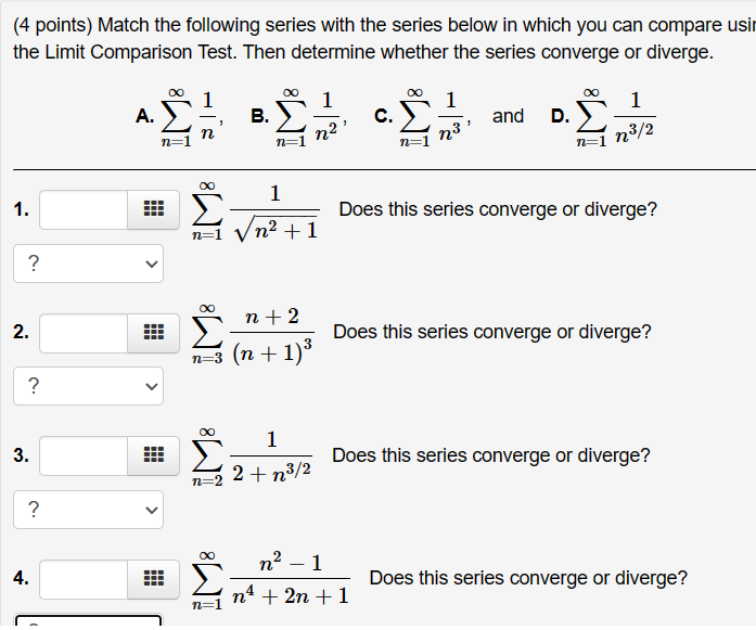 Solved Match the following series with the series below in | Chegg.com