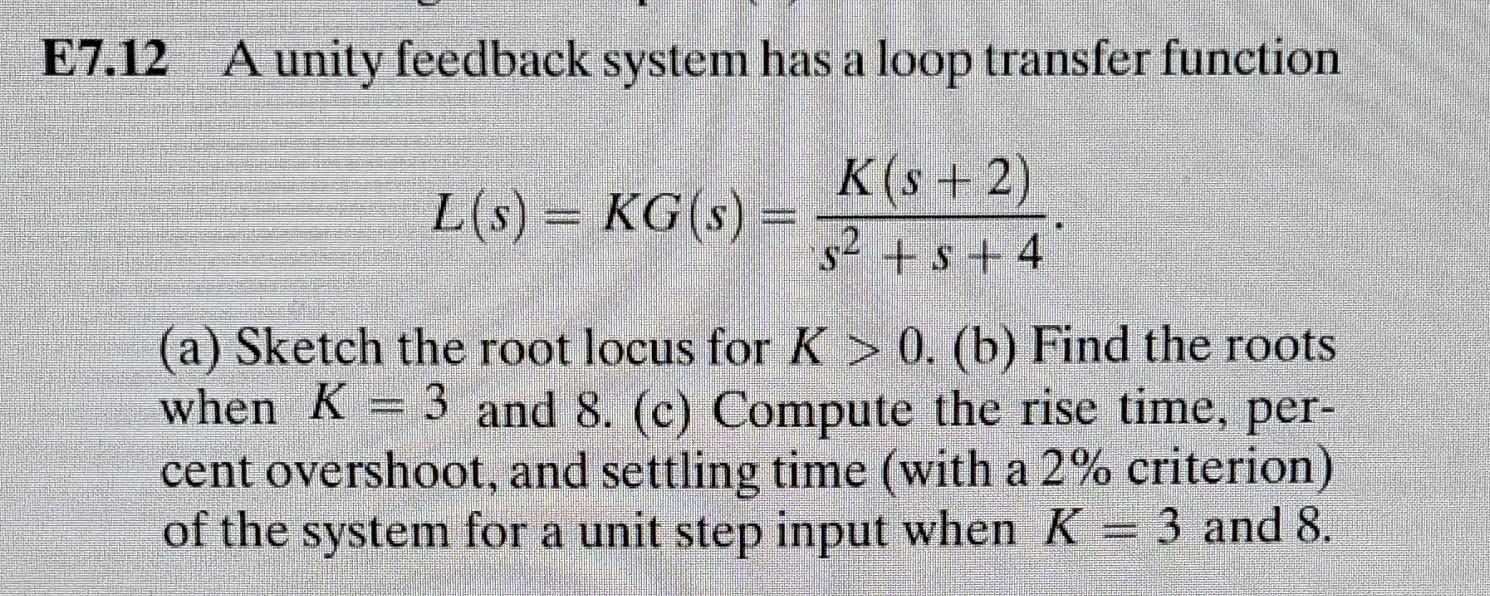 E7.12 A unity feedback system has a loop transfer | Chegg.com