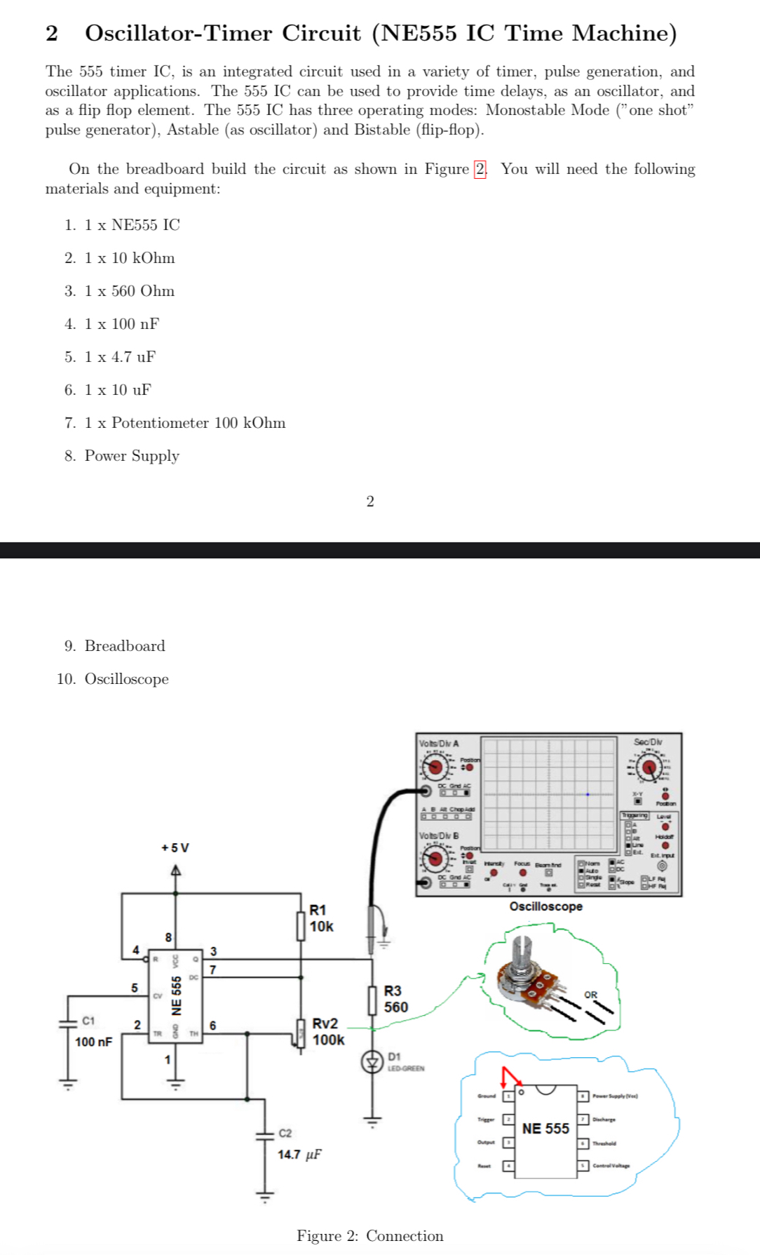 Solved 2 ﻿Oscillator-Timer Circuit (NE555 ﻿IC Time | Chegg.com