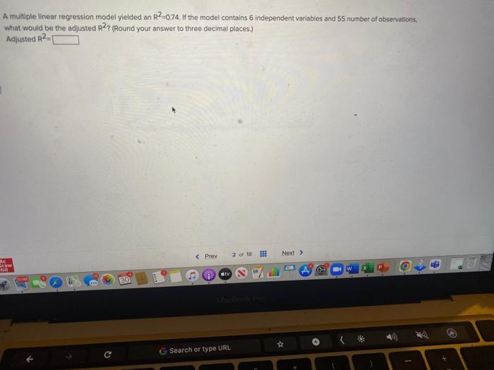 Solved A multiple linear regression model yielded an | Chegg.com