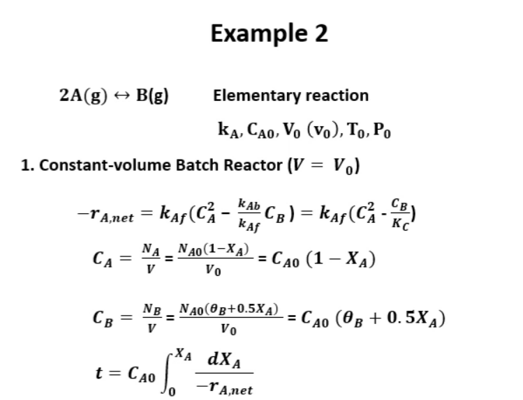 Solved Example 2 2A(g) + B(g) Elementary reaction ka, CA, V. | Chegg.com